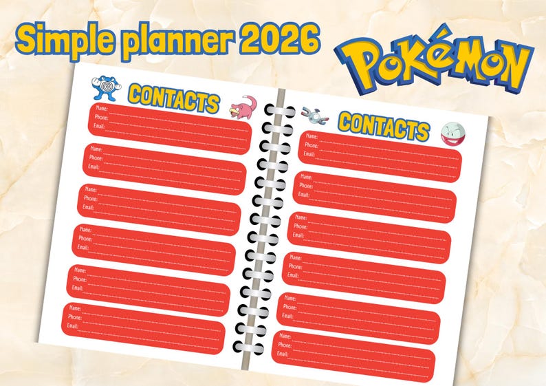 Digital Simple Planner 2026 Pokemon - English - Anime- Editable Canva ...