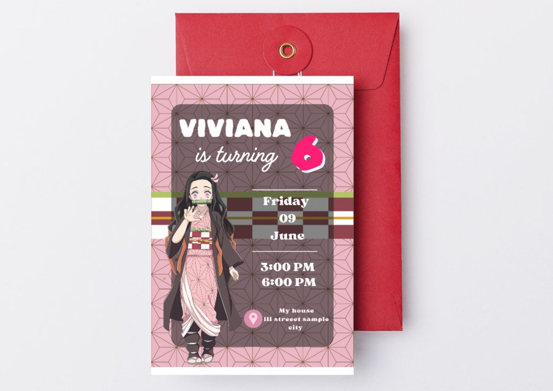 Digital Nezuko Birthday Invitation - Kimetsu No Yaiba (demon Slayer ...