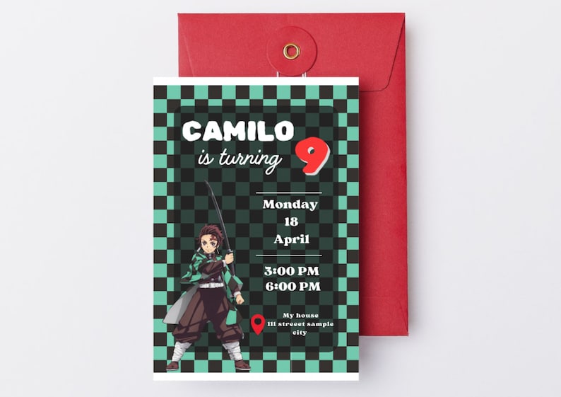 Kamado Tanjiro (kimetsu No Yaiba / Demon Slayer) Birthday Invitation ...