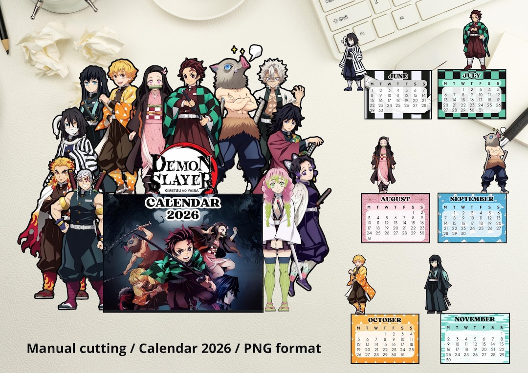 Kimetsu No Yaiba/demon Slayer 2026 Mini Desktop Calendar Printable ENG ...