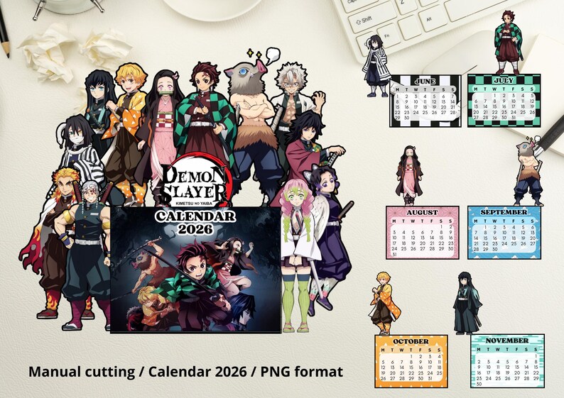 Kimetsu No Yaiba/demon Slayer 2026 Mini Desktop Calendar Printable ENG ...