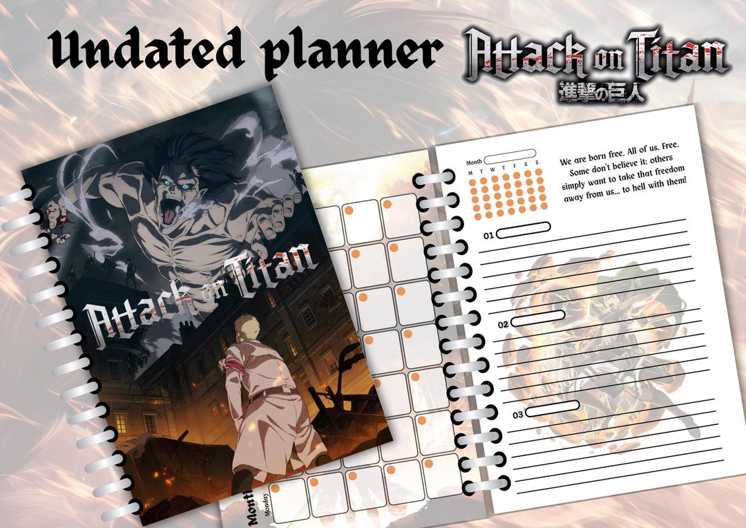 Attack on Titan Simple Planner (shingeki No Kyojin) Undated Editable in ...