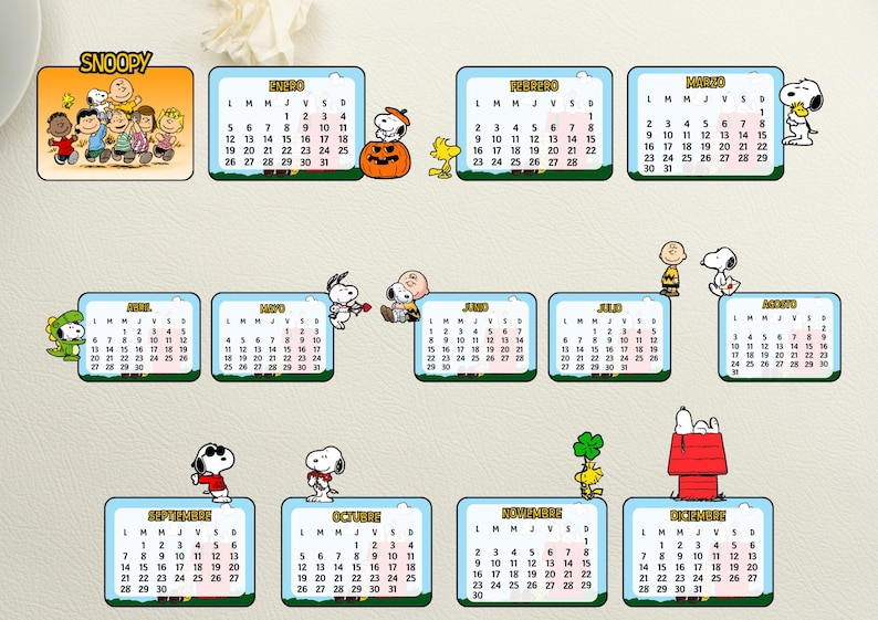 Snoop Peanuts Mini Calendar 2026 Printable Desktop Calendar Spanish ...