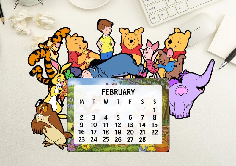 Printable Winnie the Pooh Mini Desktop Calendar for 2026 (english ...