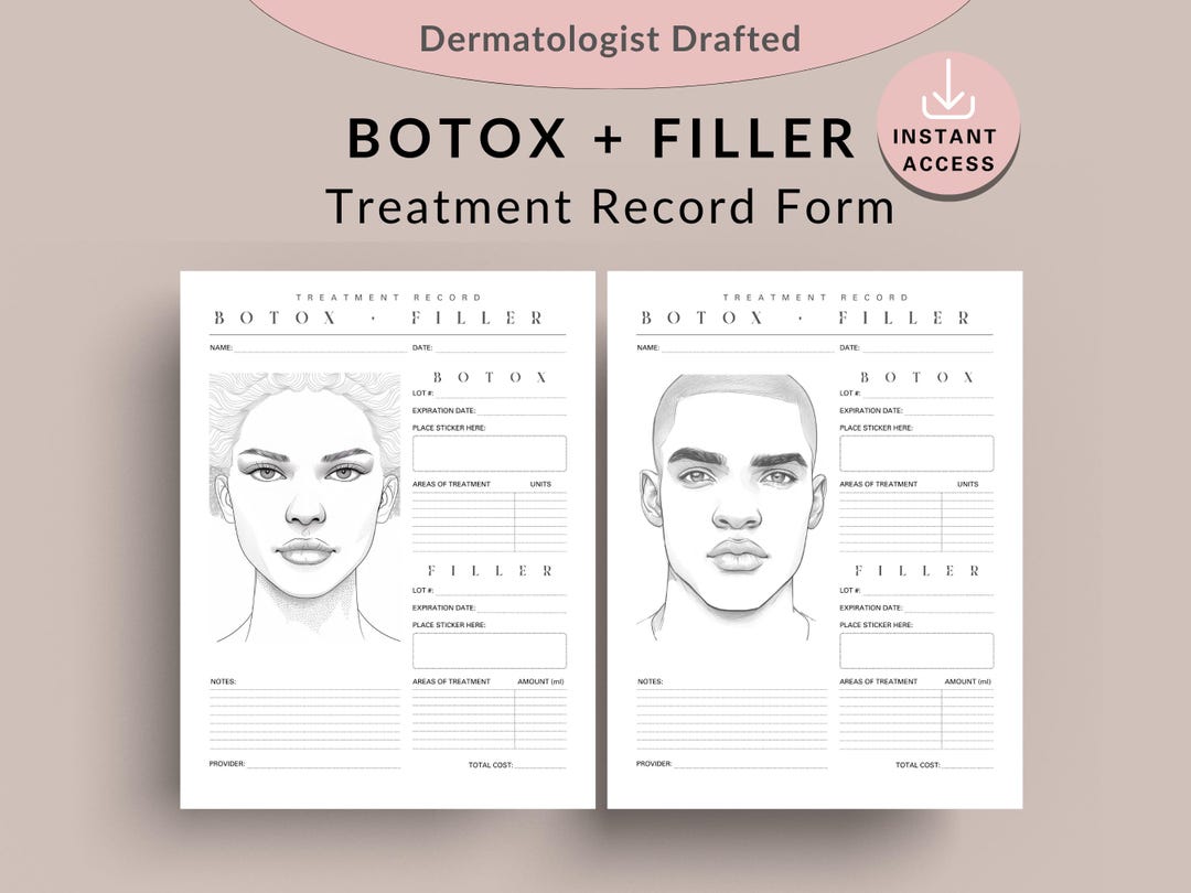 Botox and Filler Treatment Record Form, Medspa Injectable Face Map ...