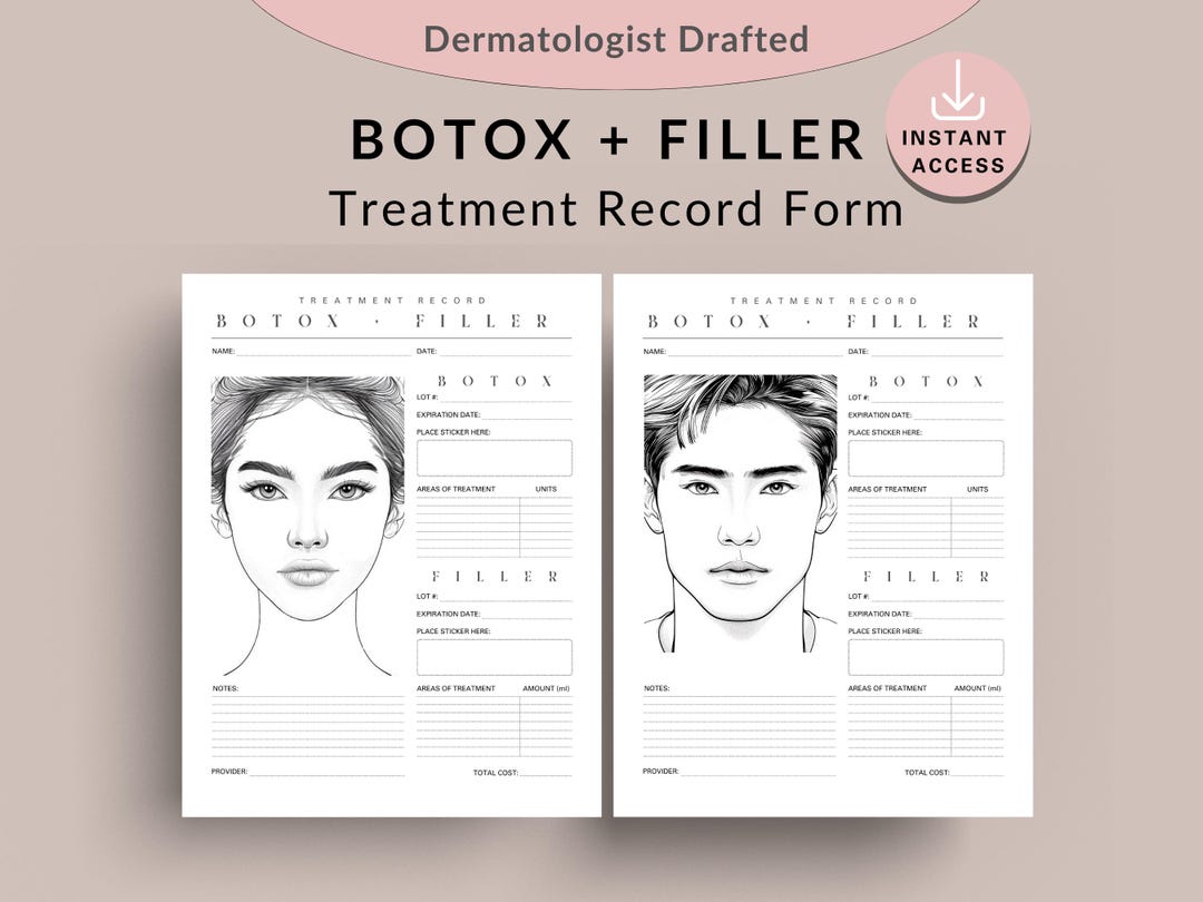 Botox and Dermal Filler Patient Treatment Record Form, Medical Spa ...