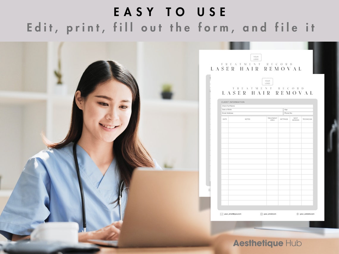 Editable Laser Hair Removal Client Treatment Record Canva Template ...