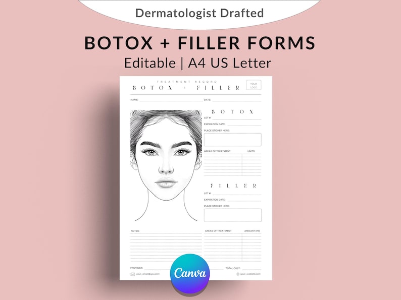Editable Botox and Dermal Filler Treatment Record Form, Nurse Injector ...
