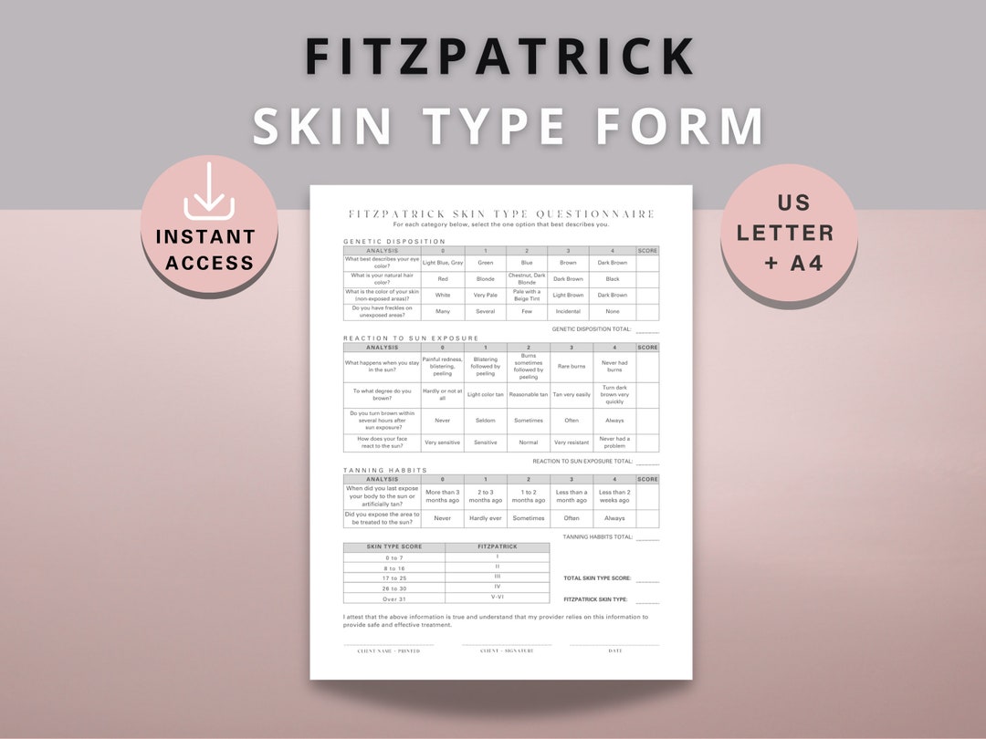 Fitzpatrick Skin Type Form Questionnaire, Esthetician Skin Type ...