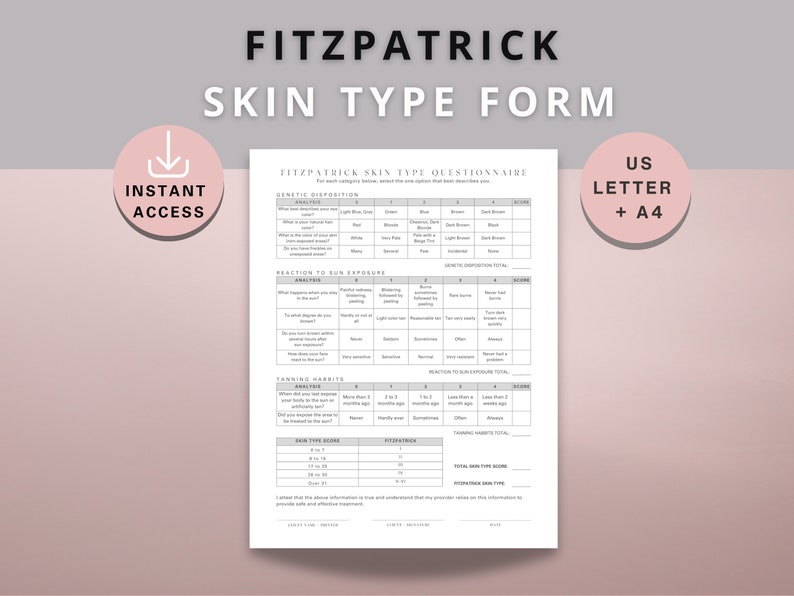 Fitzpatrick Skin Type Form Questionnaire, Esthetician Skin Type ...