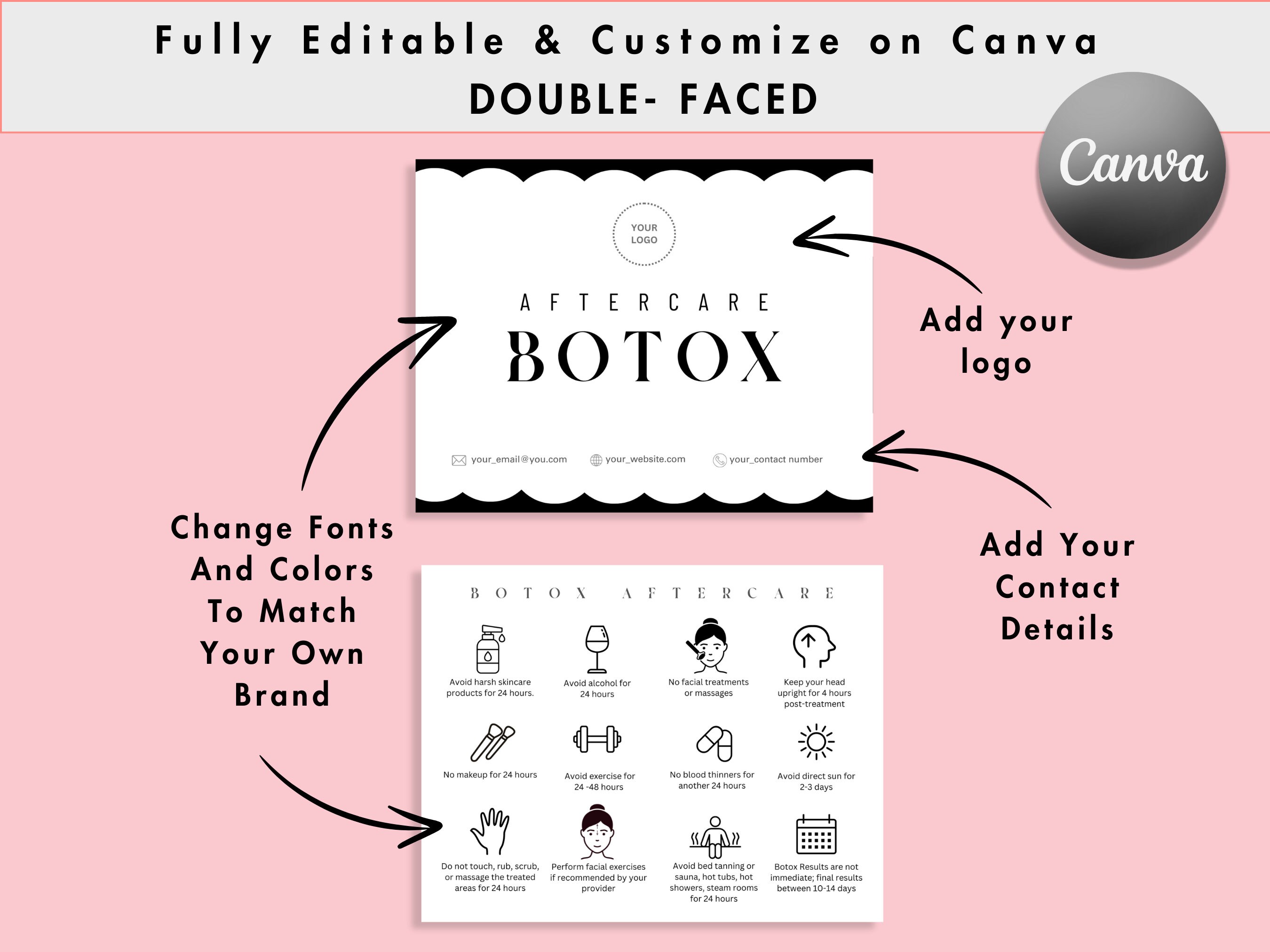 DIY Editable Botox Aftercare Instructions Card Mini Template Medspa ...