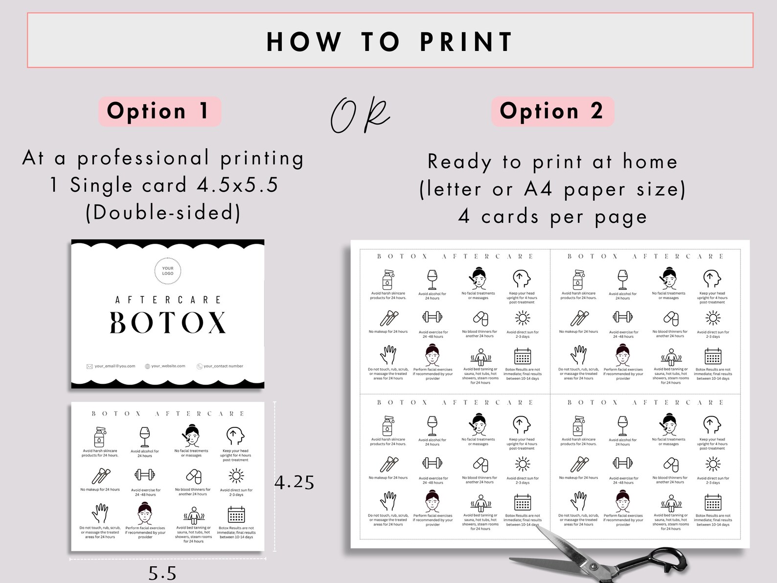 DIY Editable Botox Aftercare Instructions Card Mini Template Medspa ...