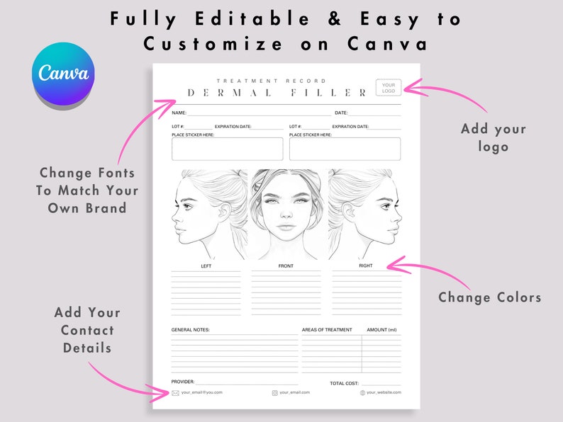 Editable Dermal Filler Treatment Record Form, Nurse Injector Face ...