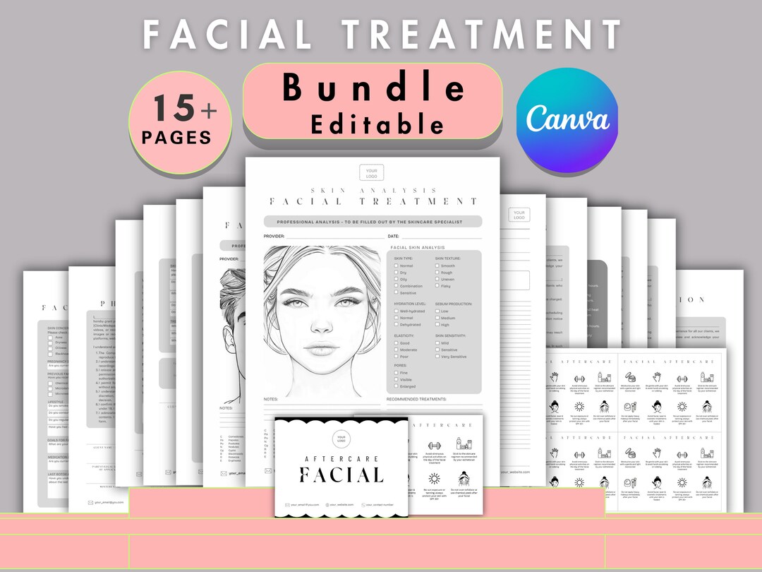 Editable Facial Treatment Form Bundle Canva Template, Esthetician ...