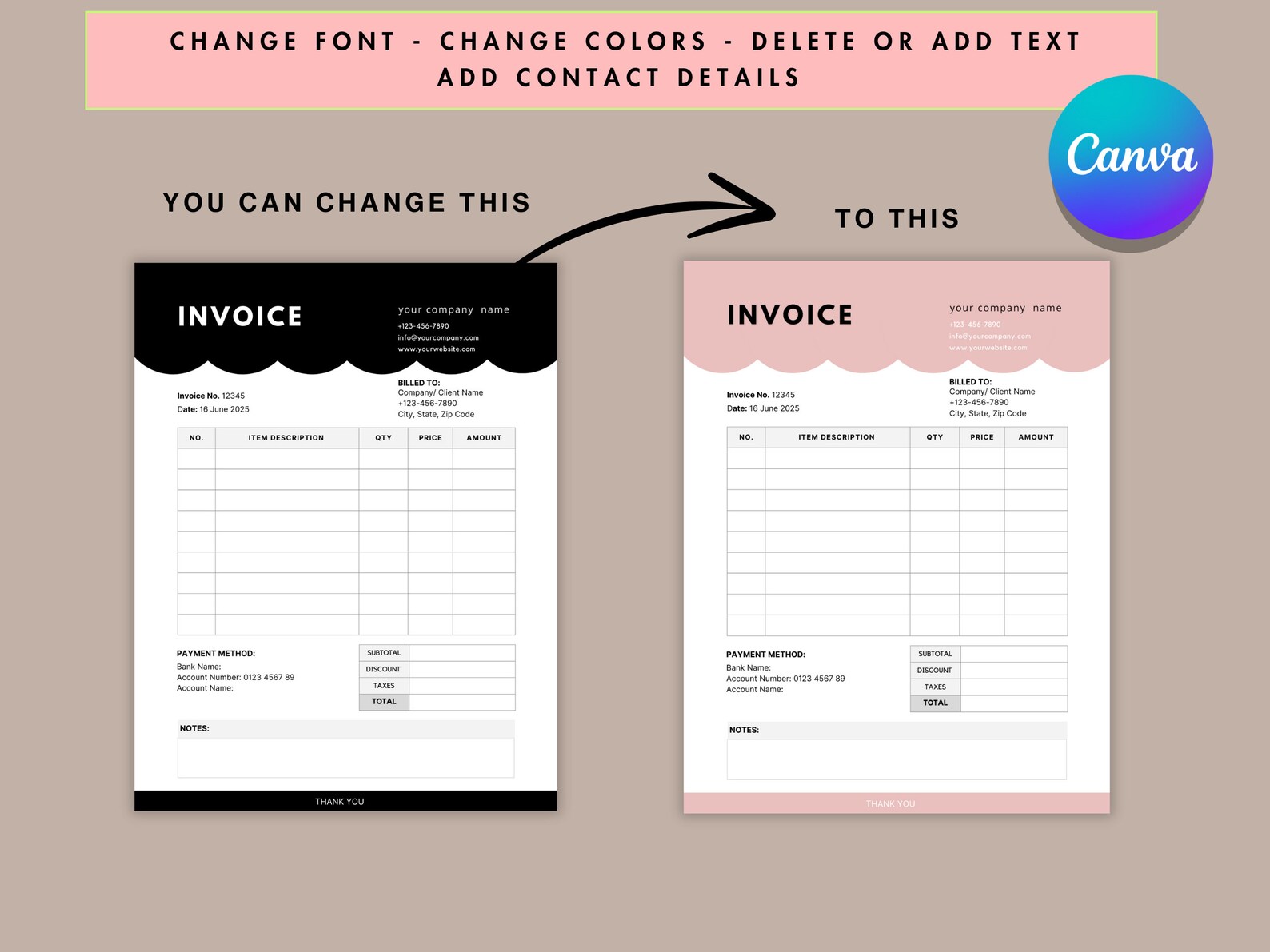 Invoice Template Form Canva Editable, Small Business Custom Order Form ...