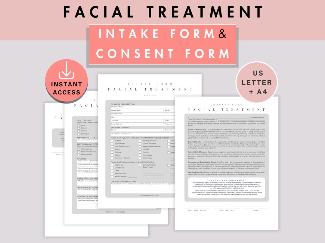Facial Intake Form & Informed Consent Form Template Bundle, Esthetician ...