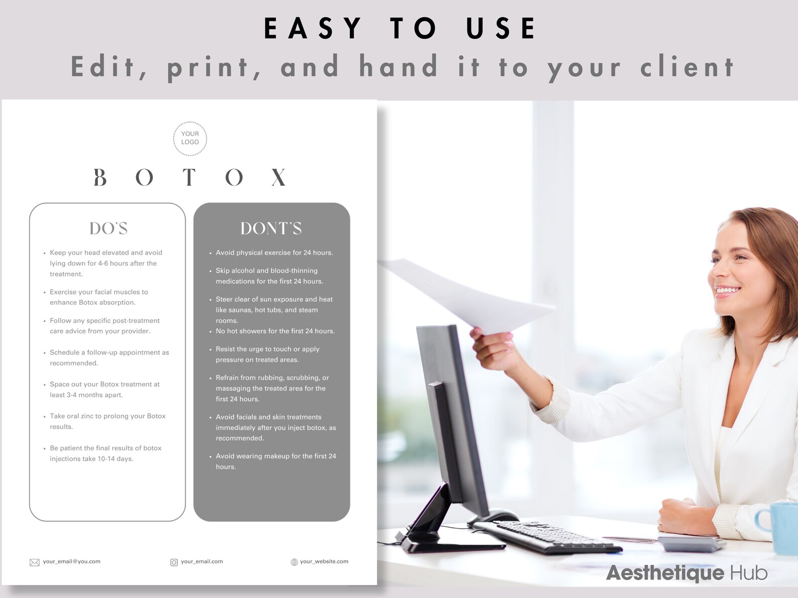 Editable Botox Aftercare Instructions Template Form Medspa After Care Card Patient Plan Nurse ...