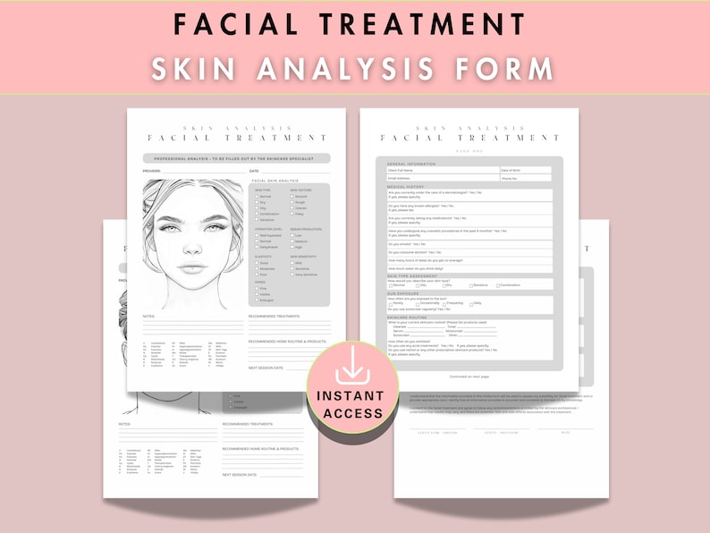 Skin Analysis Facial Form Template, Esthetician Aesthetic Skincare ...