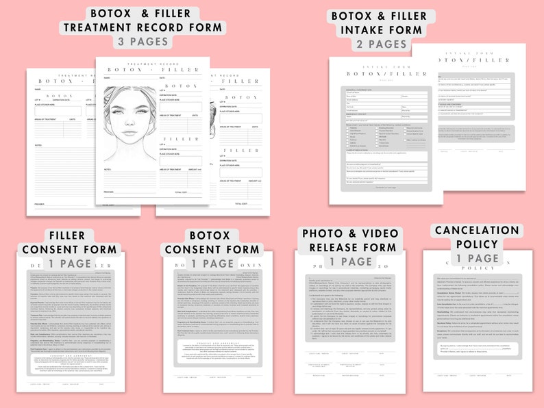 Botox and Filler Template Forms Bundle, Aesthetic Injectables Patient ...