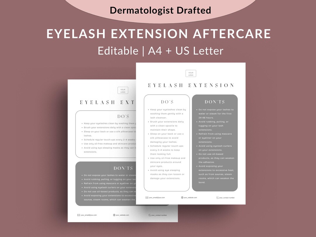 Editable Eyelash Extension Aftercare Form, Lash Treatment After Care ...