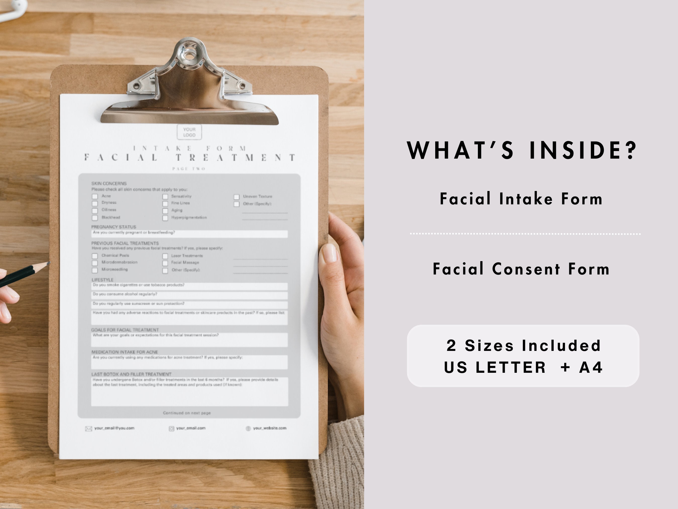 Esthetician Facial Intake Form Bundle, Aesthetic Treatment Informed ...
