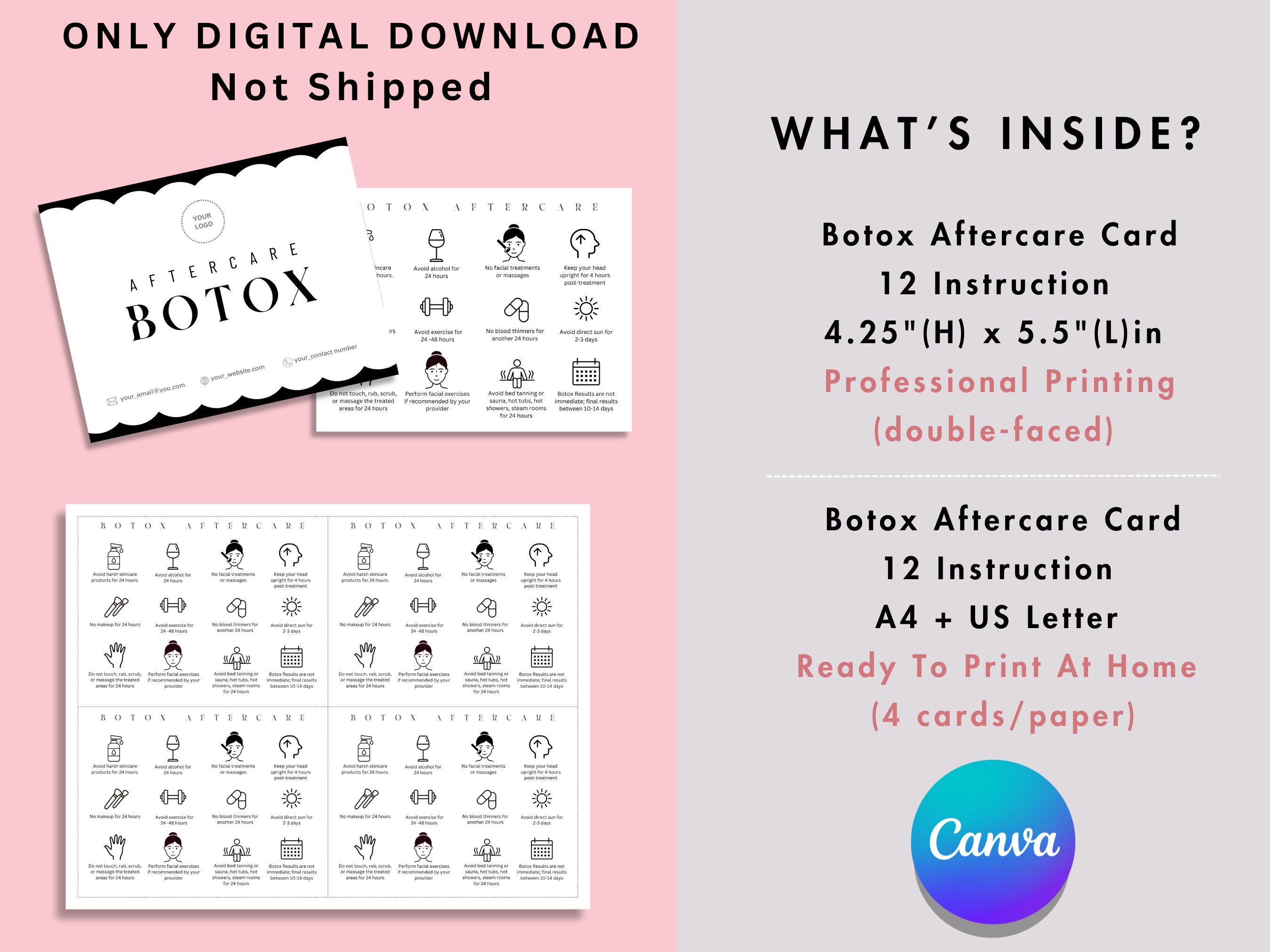 DIY Editable Botox Aftercare Instructions Card Mini Template Medspa ...