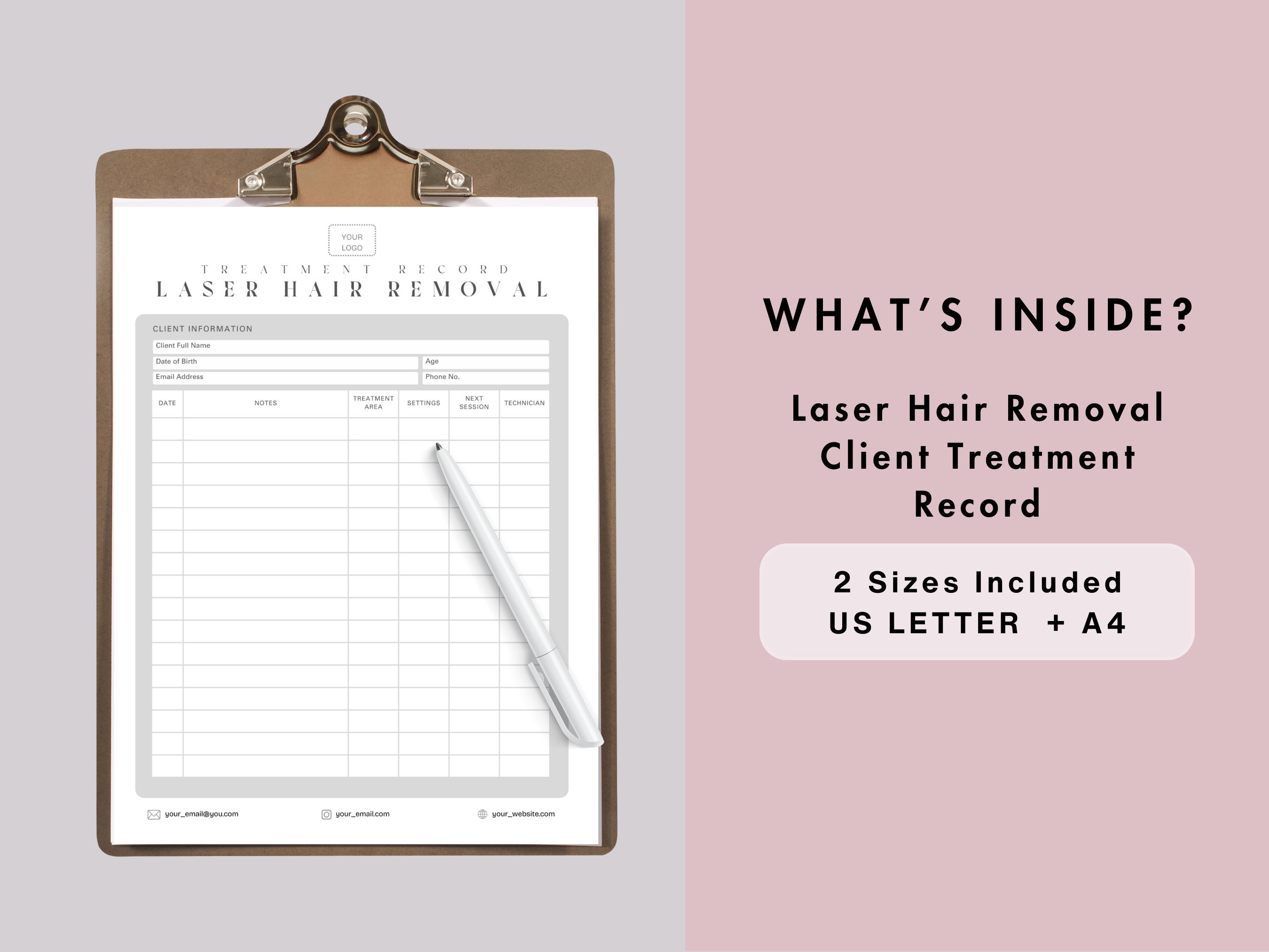 Editable Laser Hair Removal Client Treatment Record Canva Template ...