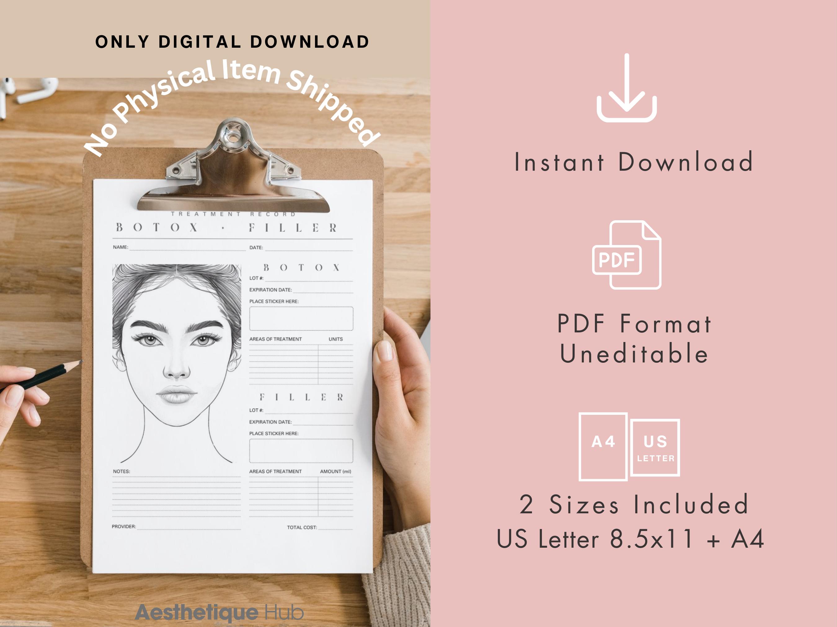 Botox and Dermal Filler Patient Treatment Record Form, Medical Spa ...