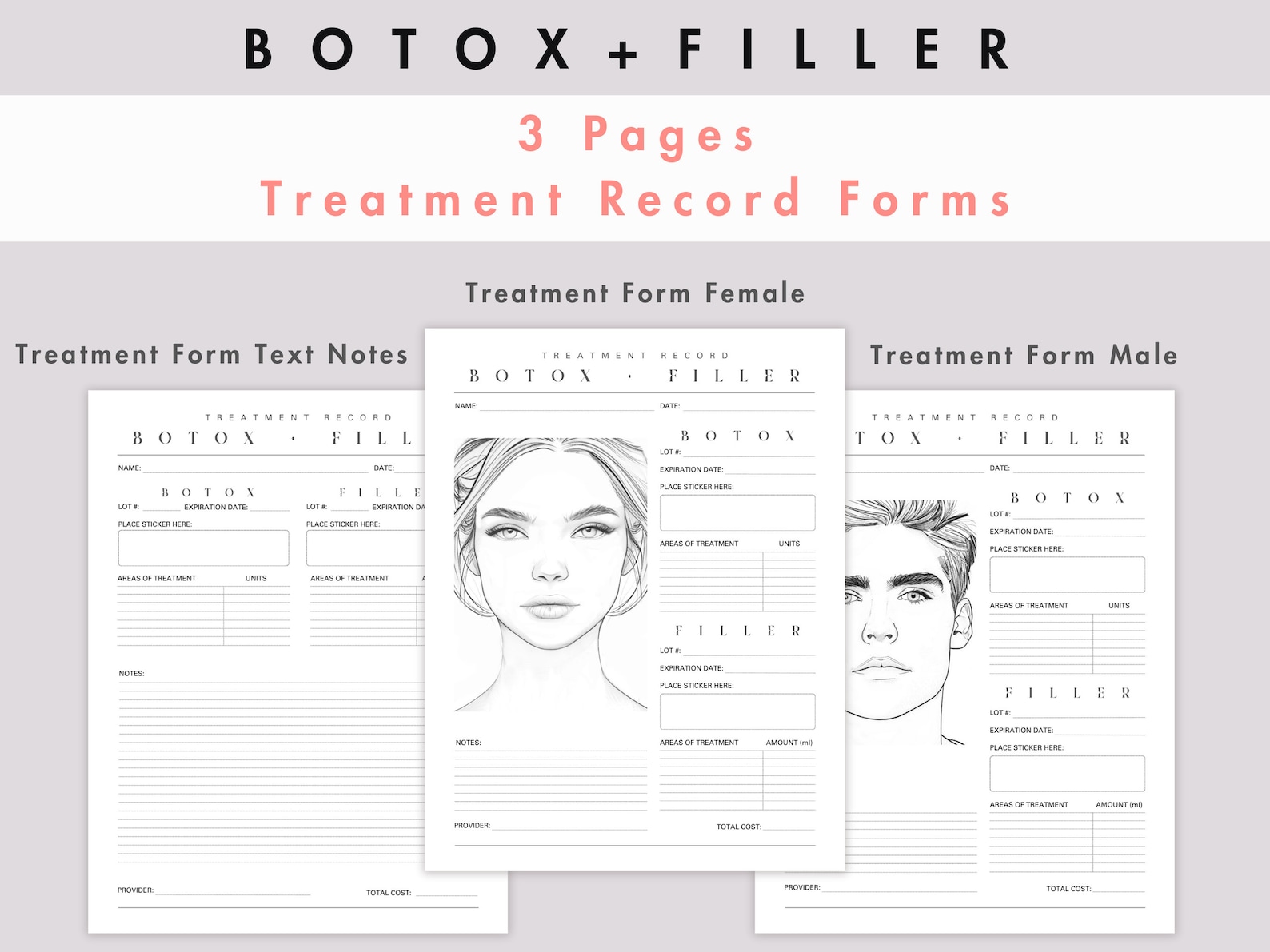 Botox and Dermal Filler Patient Treatment Record Form, Medical Spa ...