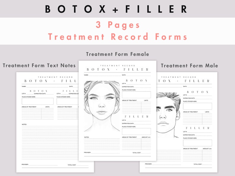 Botox and Dermal Filler Patient Treatment Record Form, Medical Spa ...