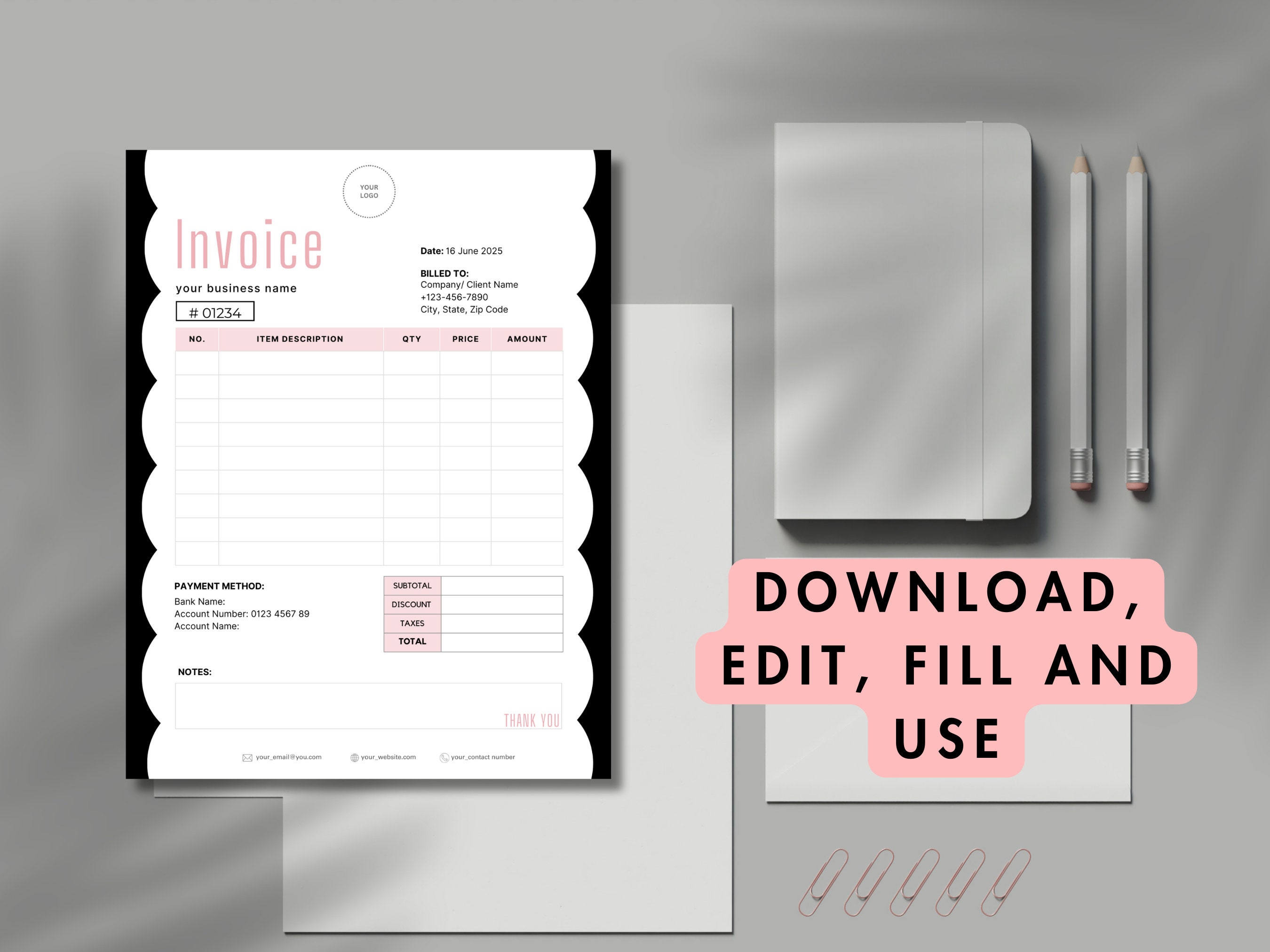 Invoice Template Form, Editable Canva Printable Billing Document ...