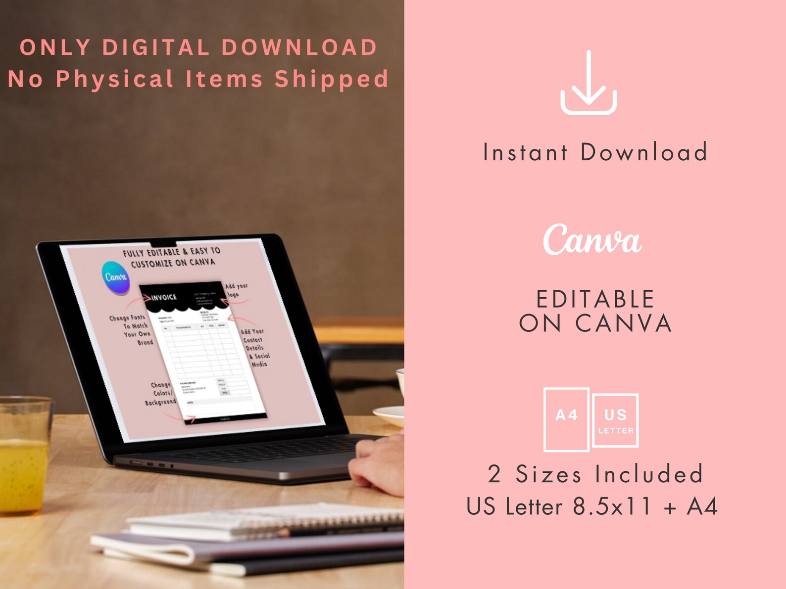 Invoice Template Form Canva Editable, Small Business Custom Order Form ...