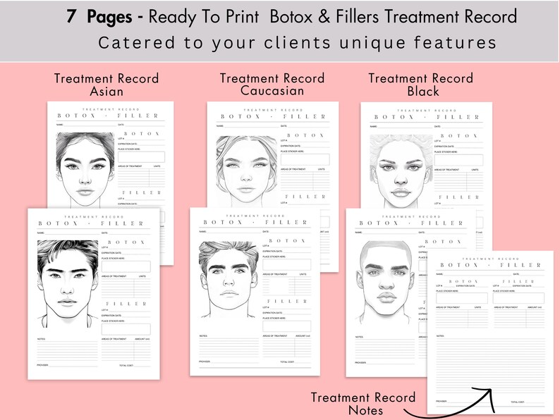 Botox and Filler Treatment Record Form, Face Chart Inclusive Diverse ...