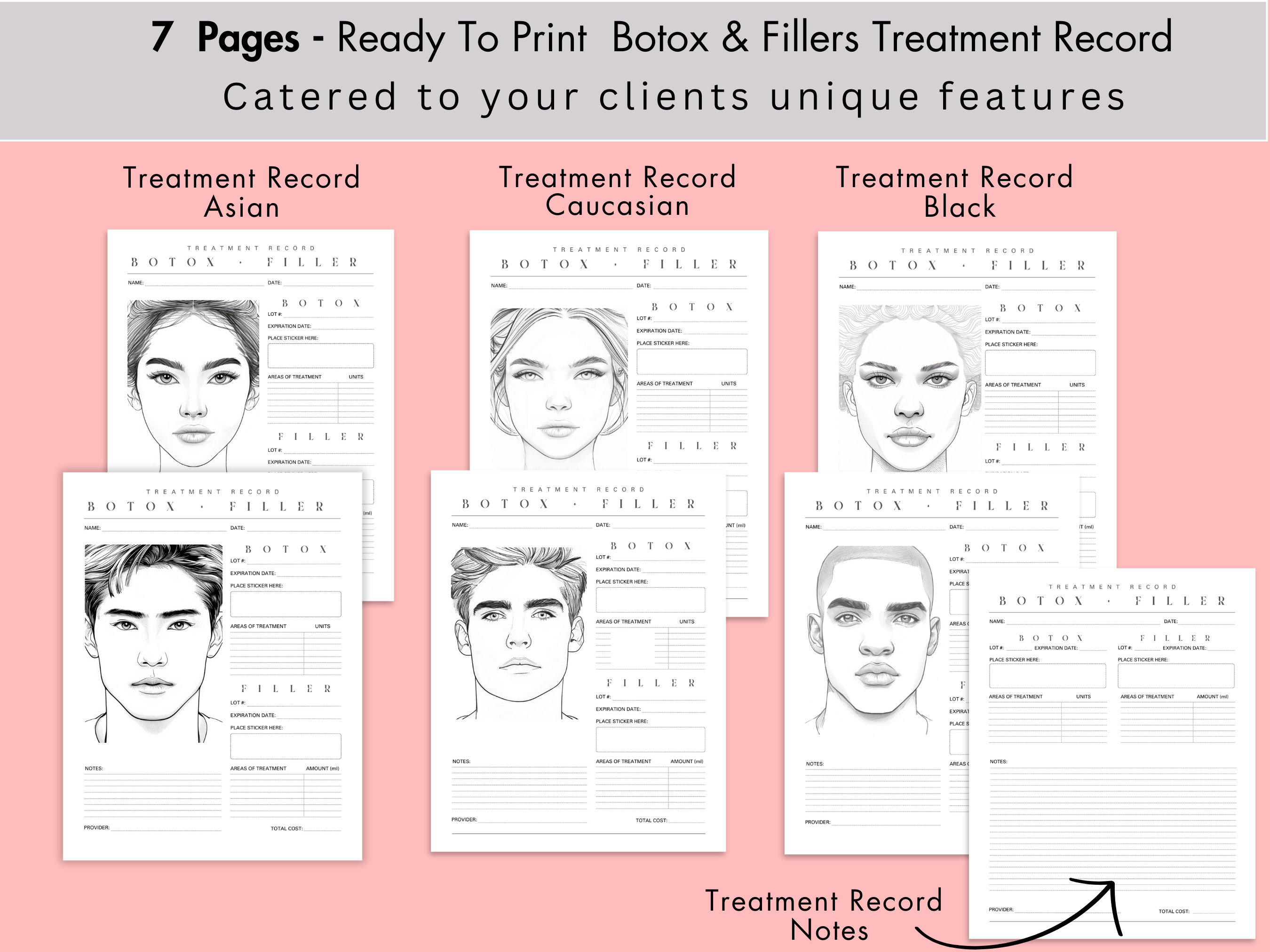 Botox and Filler Treatment Record Form, Face Chart Inclusive Diverse ...