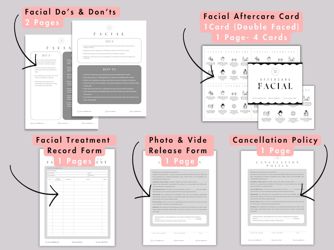 Editable Facial Treatment Form Bundle Canva Template, Esthetician ...
