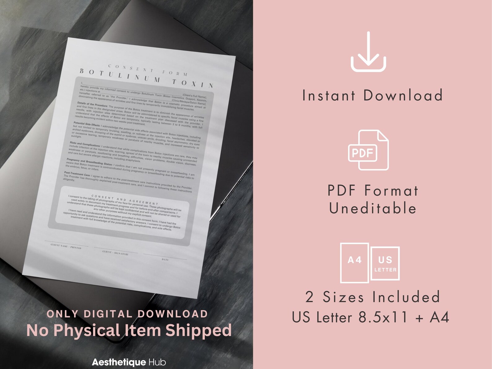 Botox and Filler Consent Form Template, Nurse Injector Injectable Informed Consent Record, Med ...