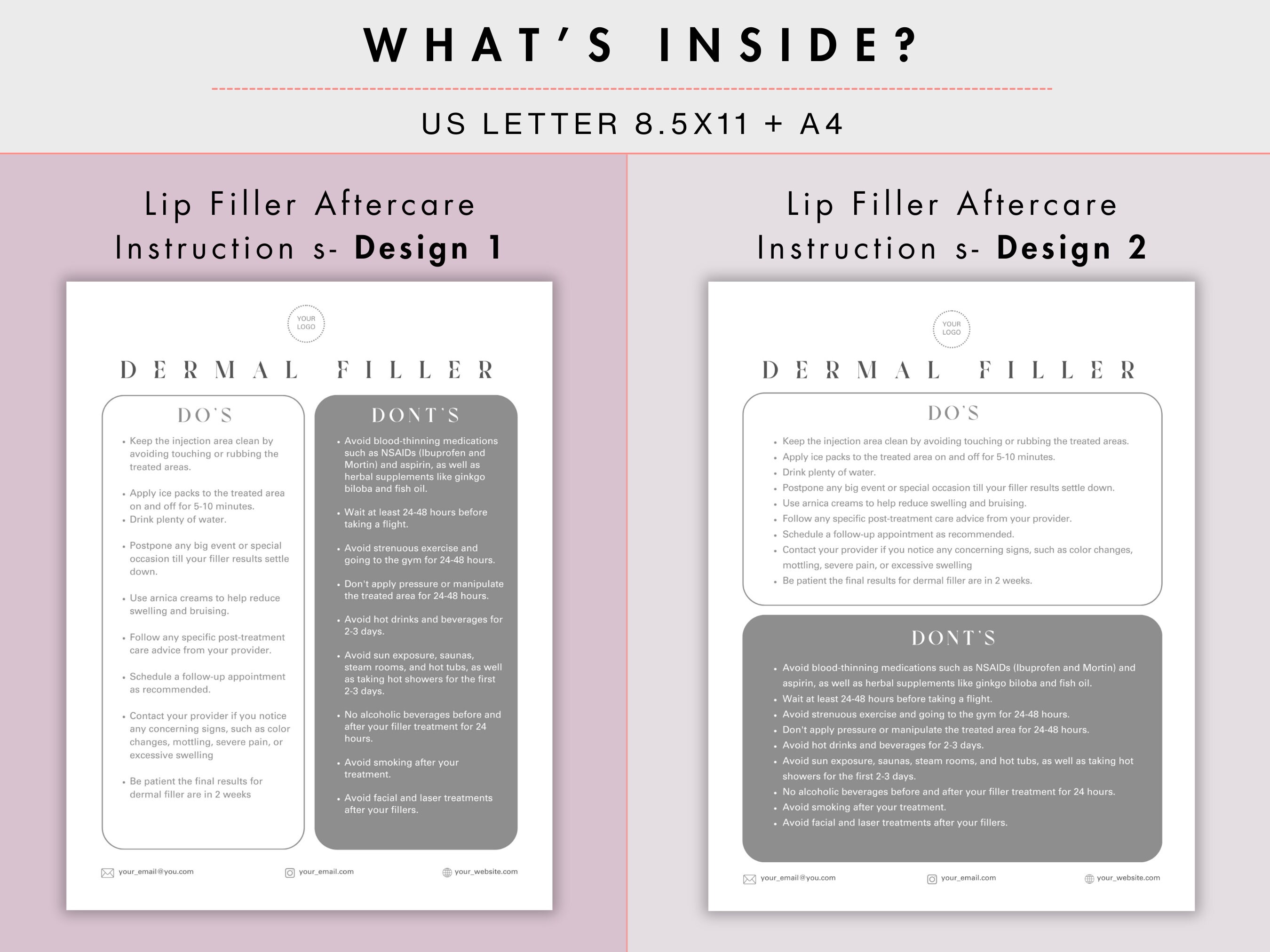 Editable Lip Filler Aftercare Instructions Sheet, Printable Aesthetic ...