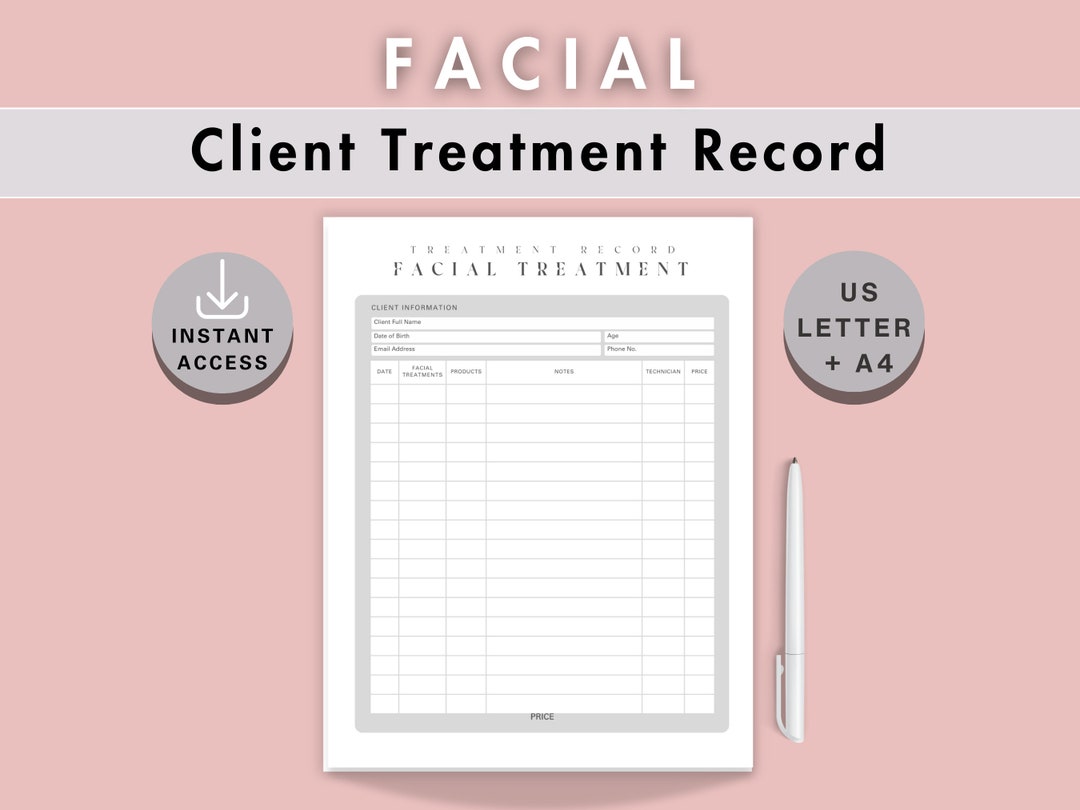 Facial Client Treatment Record Form Esthetician Consultation Detail ...