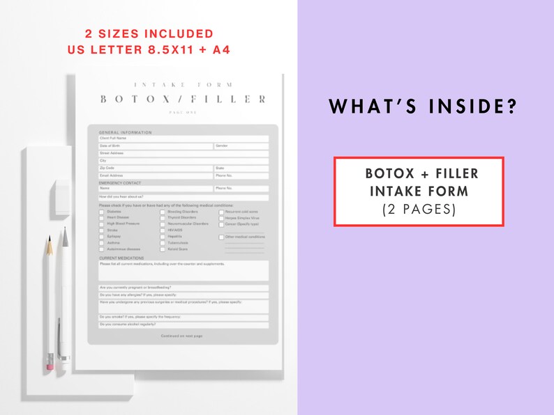 Botox and Filler Intake Form Template Aesthetic Injection Client Record ...