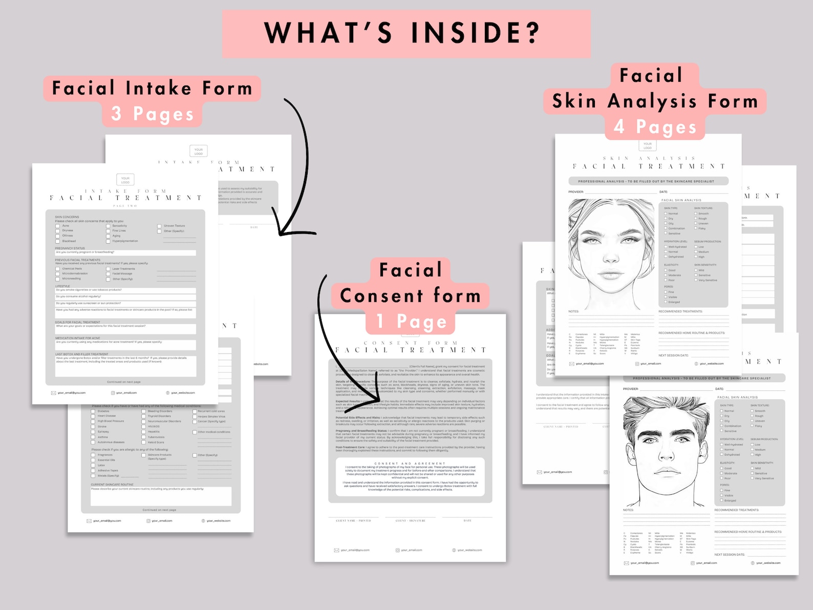 Editable Facial Treatment Form Bundle Canva Template, Esthetician ...