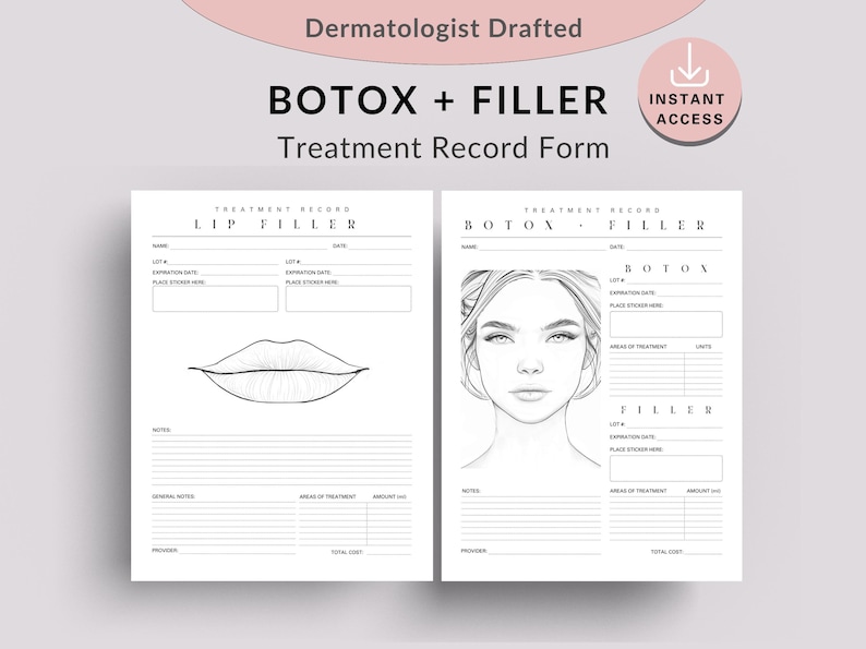 Botox and Filler Treatment Record Form, Nurse Injector Lip Injection ...