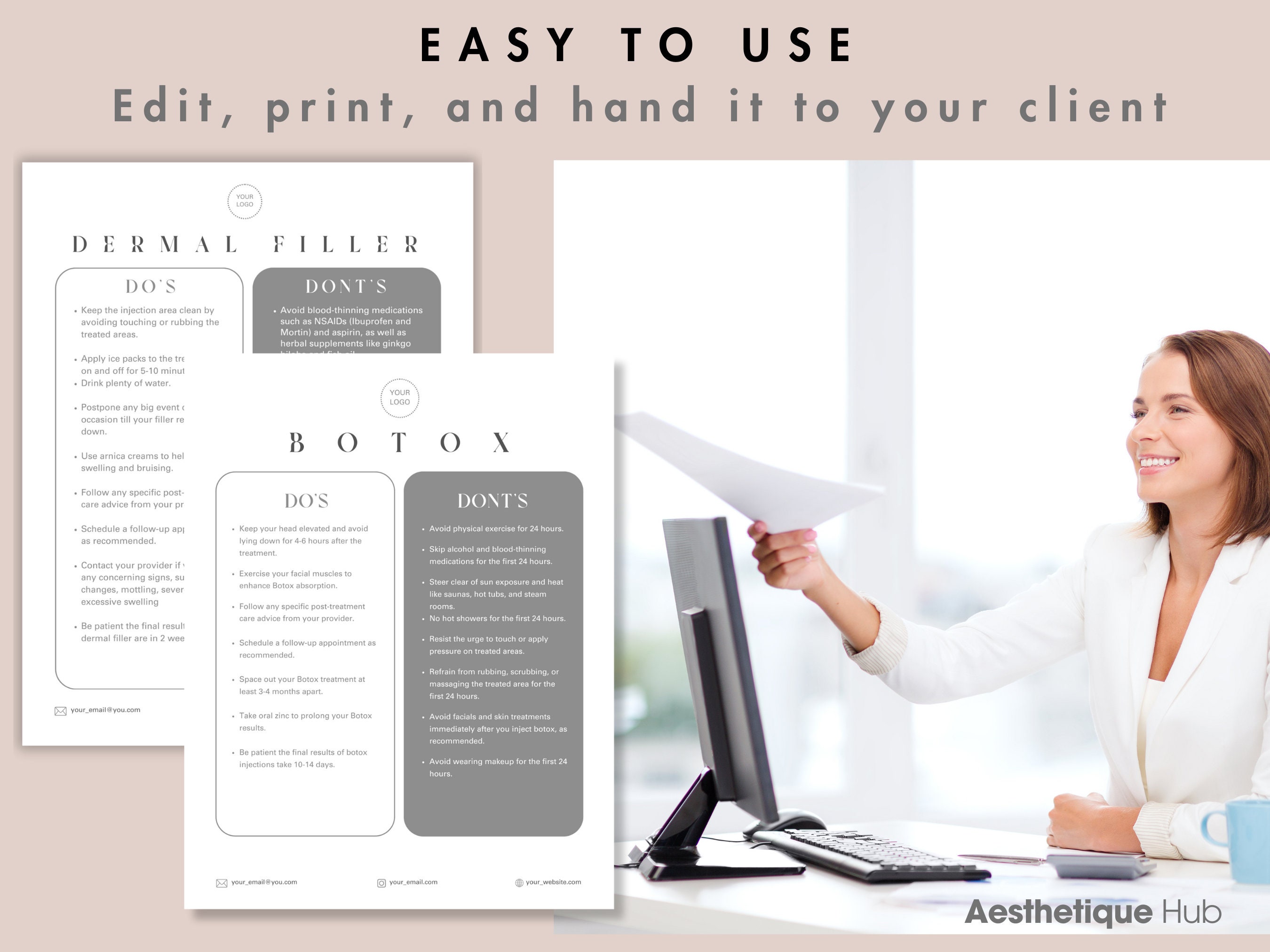 Editable Botox and Filler Aftercare Instructions Template Form Medspa ...