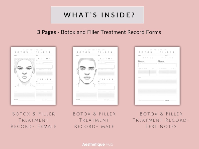 Botox and Filler Treatment Record Form, Medspa Injectable Face Map ...