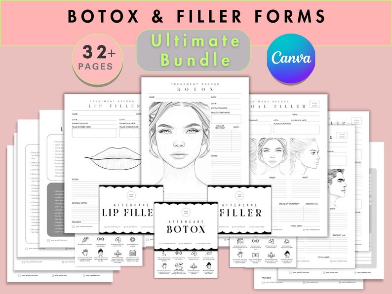 Botox and Filler Forms Canva Template Bundle, Face Chart Diagram ...