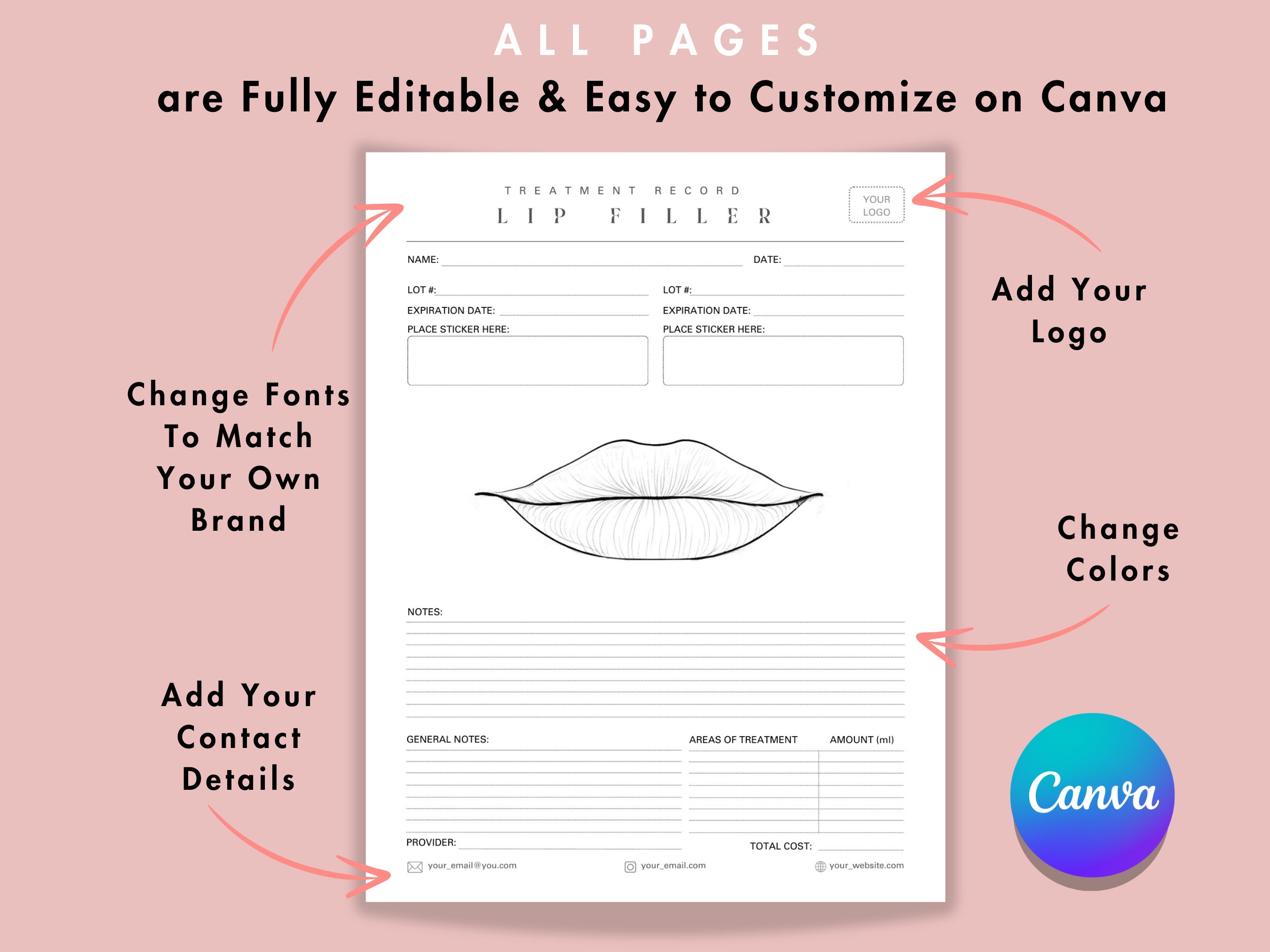 Editable Lip Filler Treatment Forms Canvatemplate, Aesthetic Injection ...