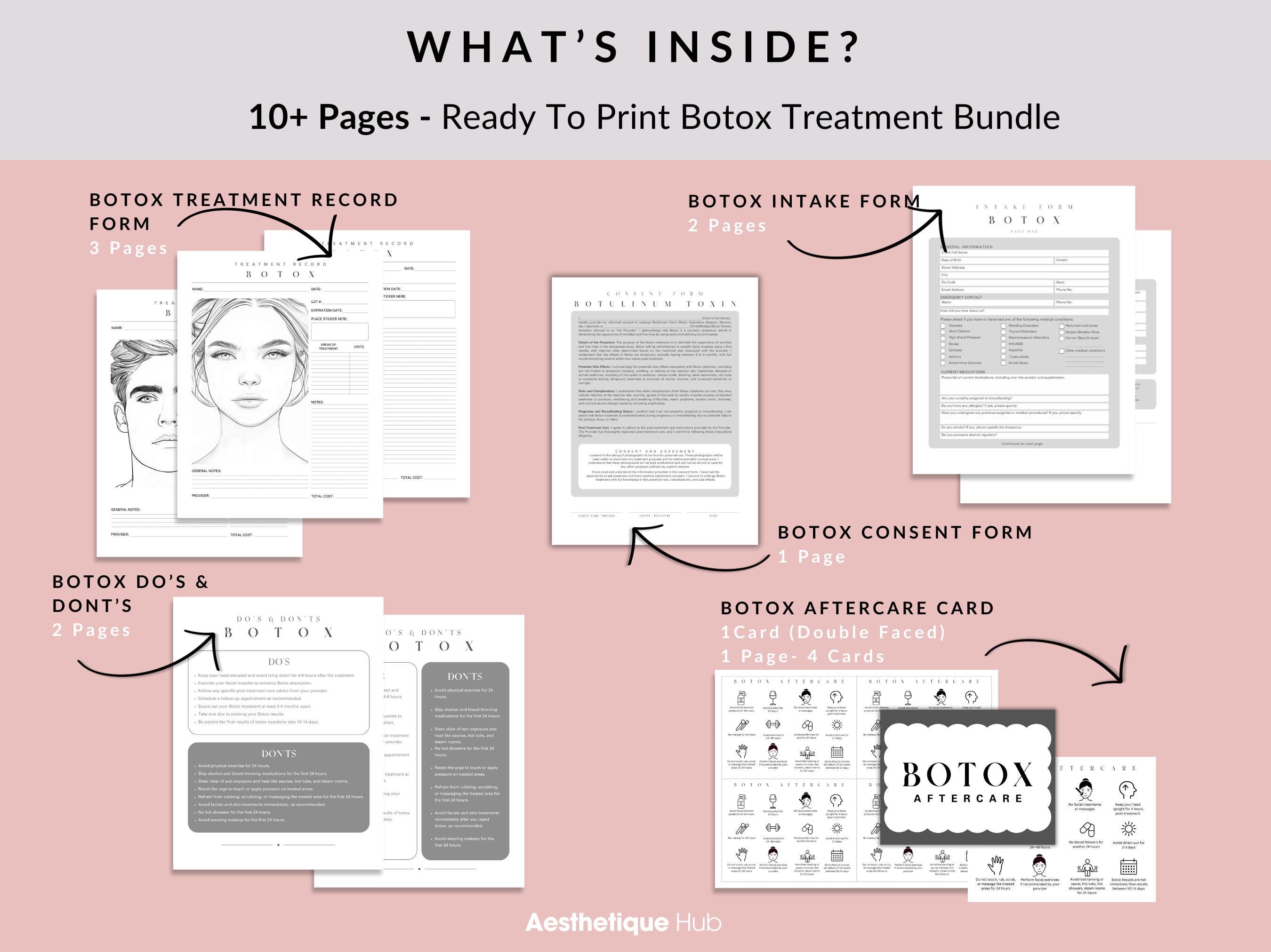Botox Template Form Bundle, Aesthetic Consent & Intake Form With Face ...