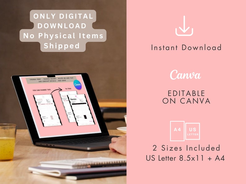 Invoice Template Form, Editable Canva Printable Billing Document ...
