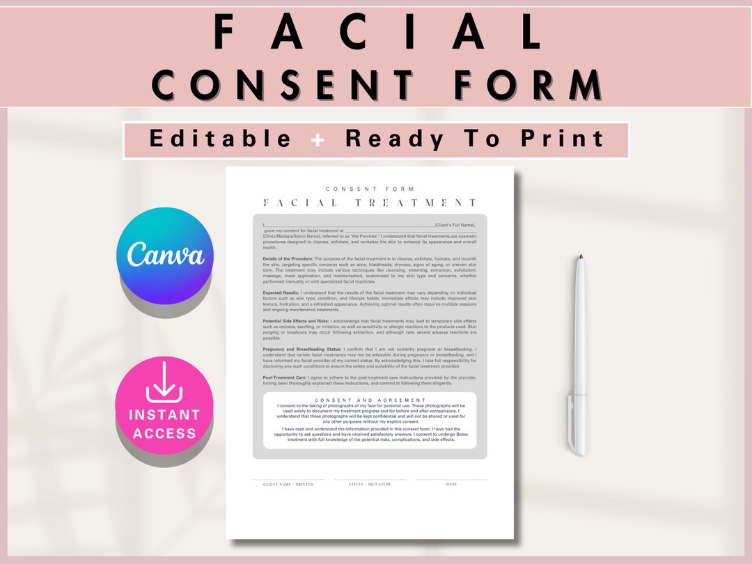 Editable Facial Informed Consent Form Esthetician Client Intake Canva ...