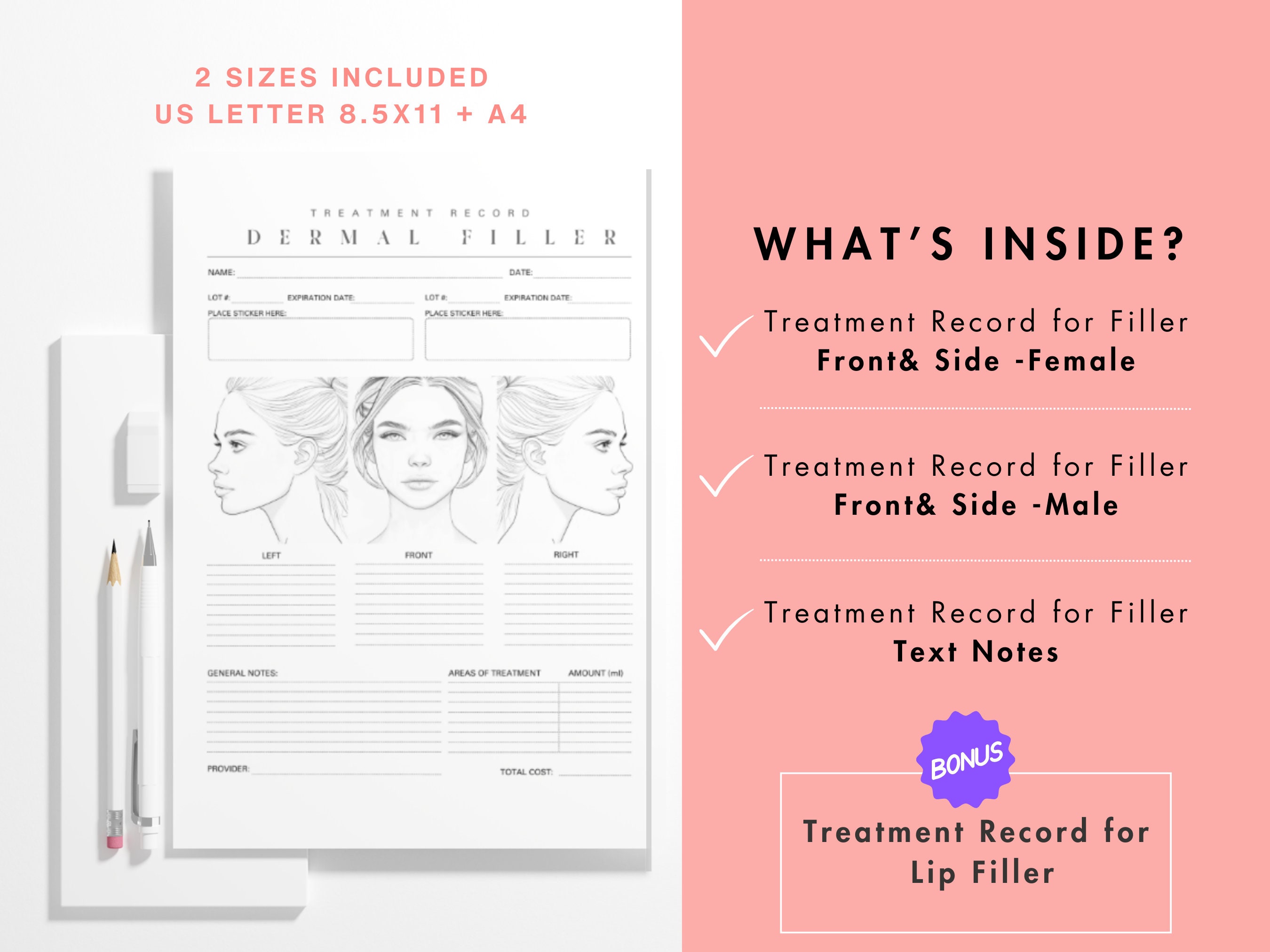 Dermal Filler Treatment Record Form, Nurse Injector Medspa Bundle ...