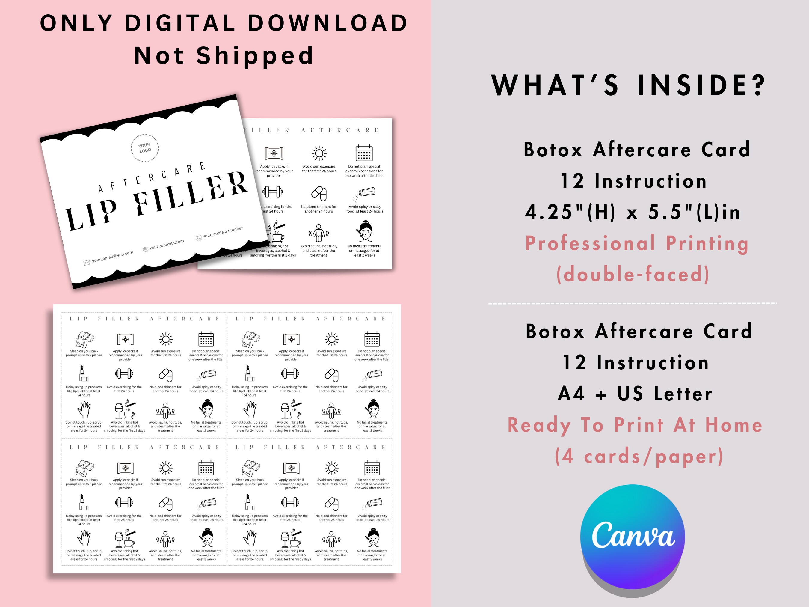 Editable Lip Filler Aftercare Card Template Lip Injection After Care ...